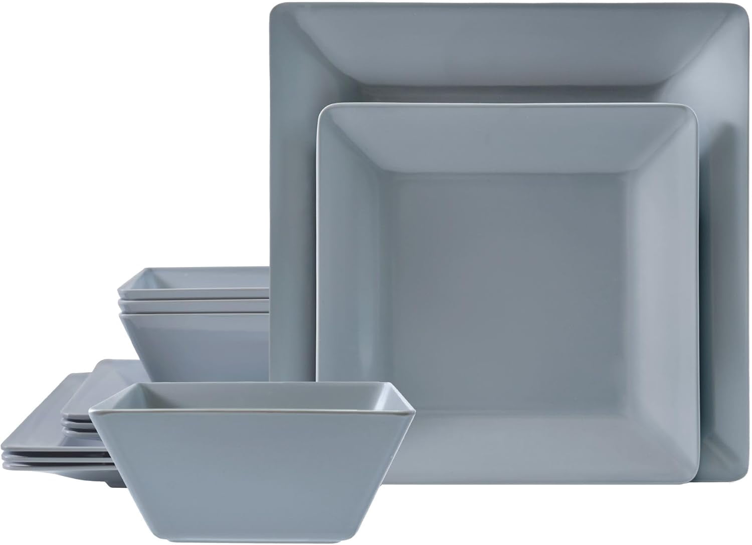 12-Piece Square Dinnerware Set, Melamine Dishes Set with Bowls and ...