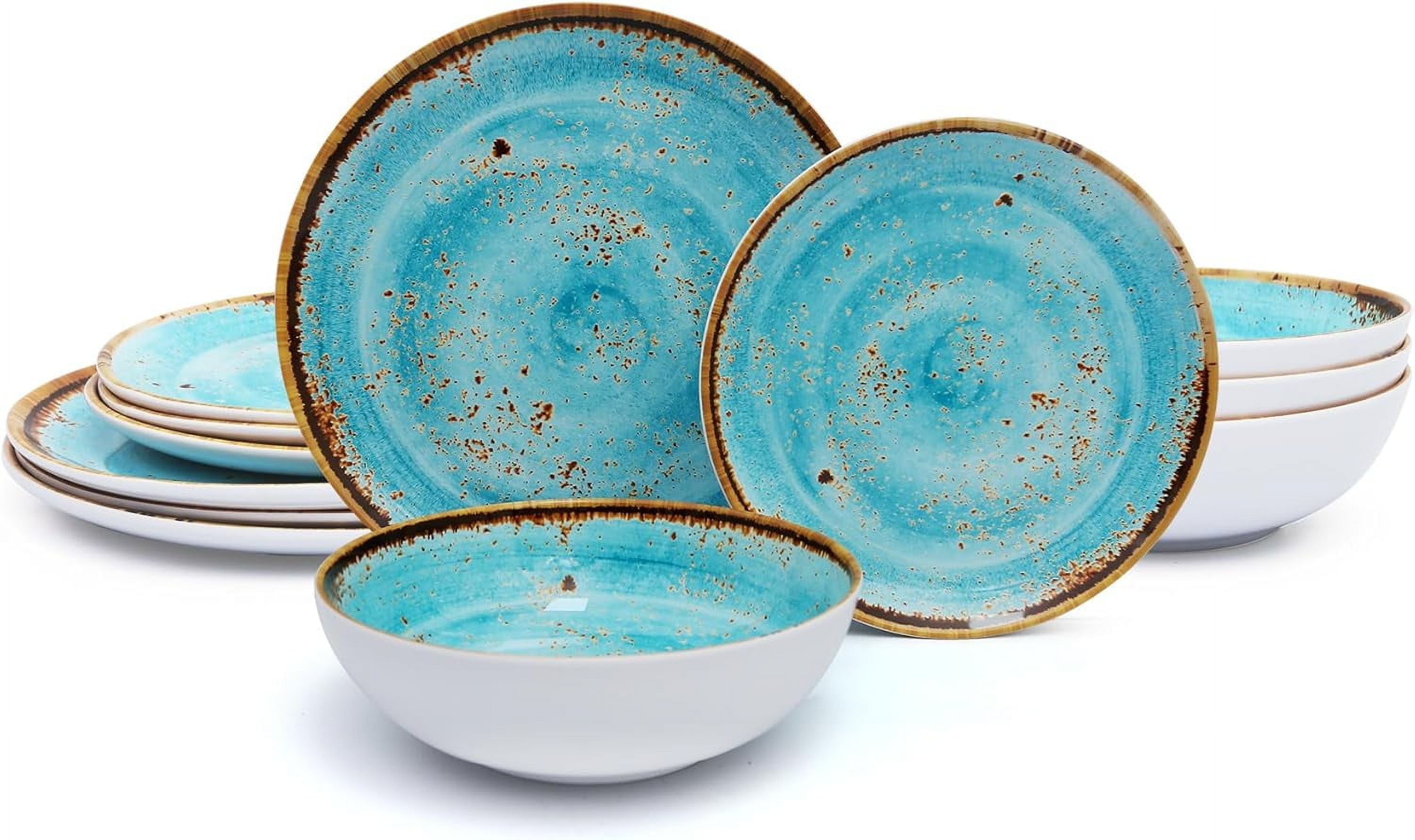 12-Piece Square Dinnerware Set, Melamine Dishes Set with Bowls and ...