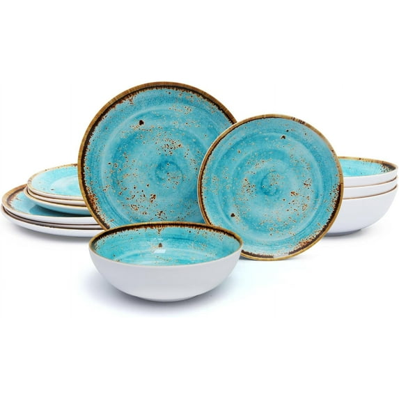 12-Piece Square Dinnerware Set, Melamine Dishes Set with Bowls and ...