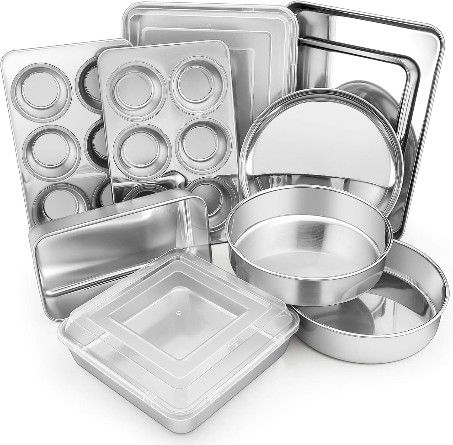 12-Piece Stainless Steel Bakeware Sets, Metal Baking Pan Set Include ...