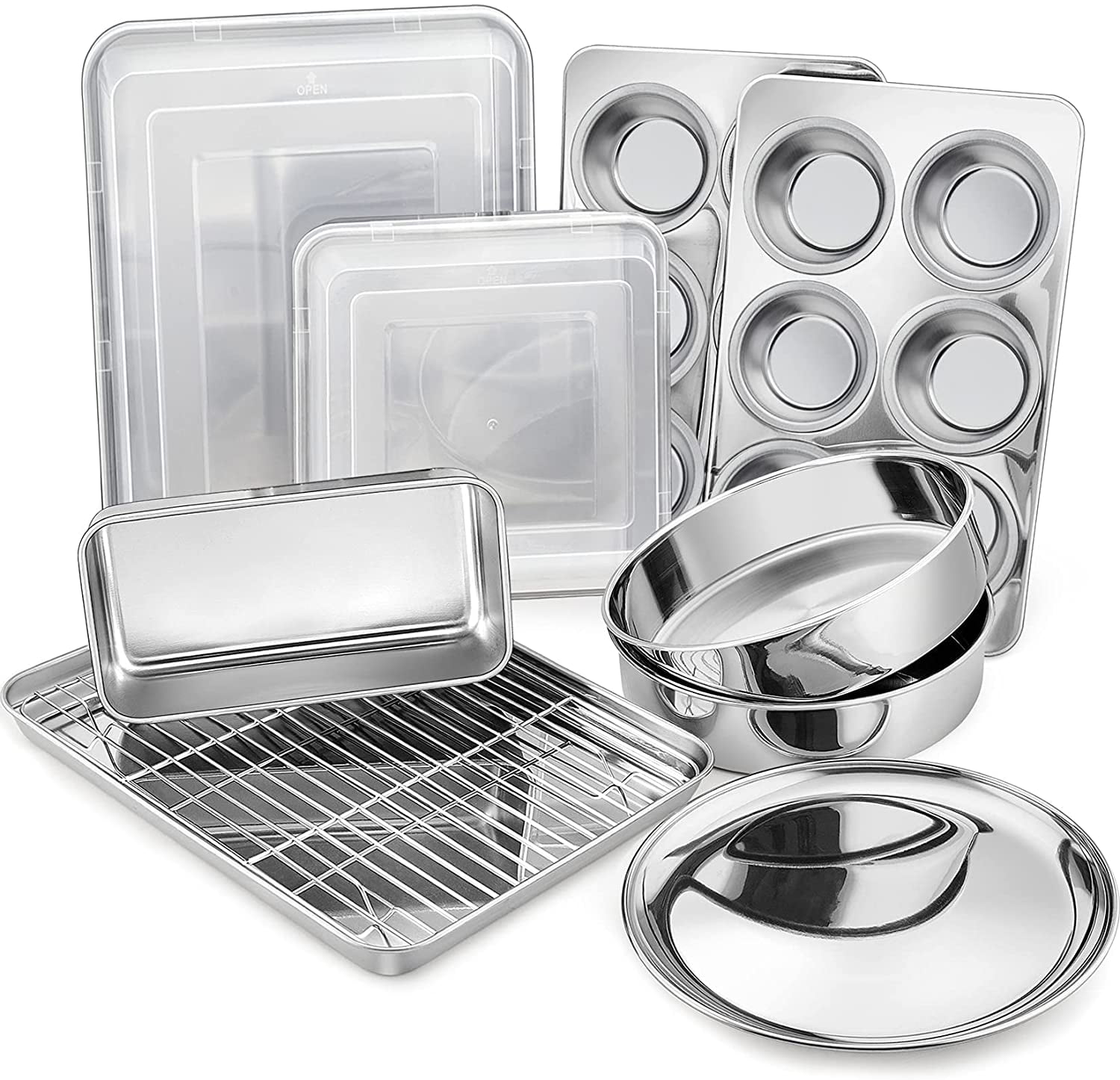 12-Piece Stainless Steel Baking Pans Set, Kitchen Bakeware Set, Include ...