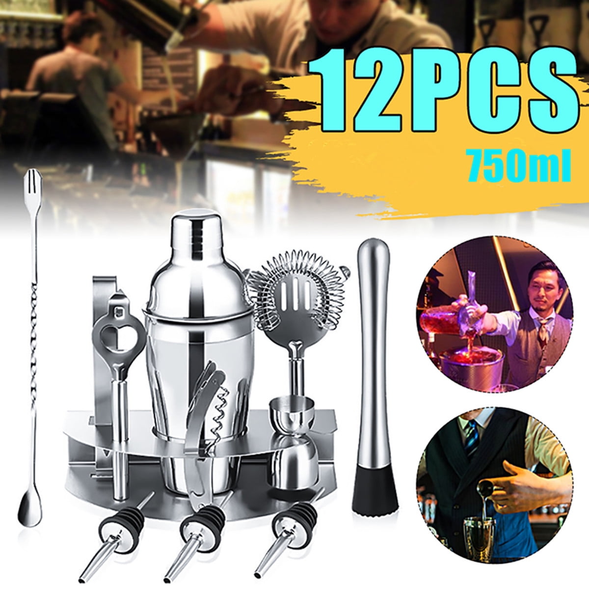 12 Piece Stainless Steel Cocktail Shaker Set Bartender Kit Bar Barware ...