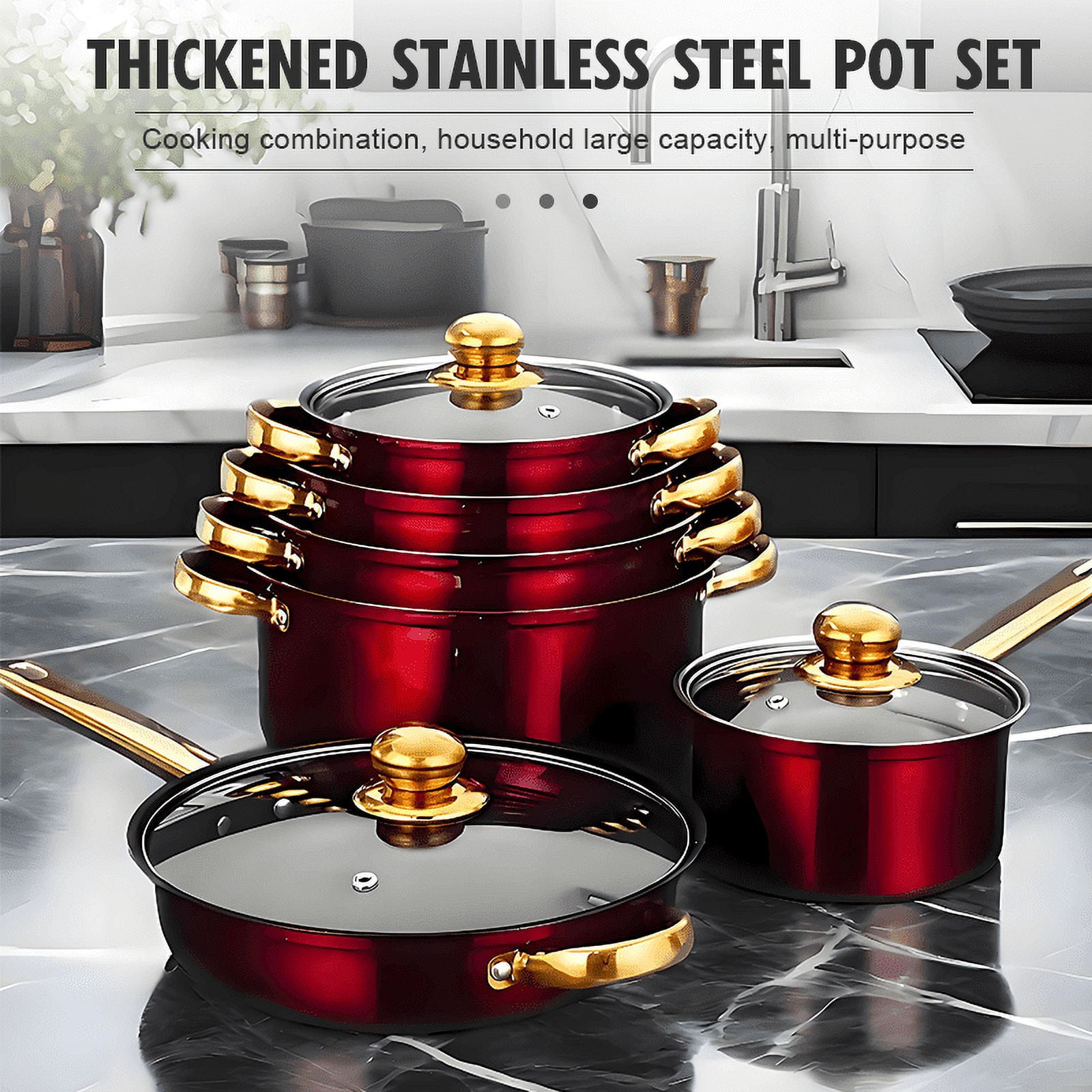 12-Piece Stainless Steel Cookware Set - Nonstick Pots & Pans, Frying ...