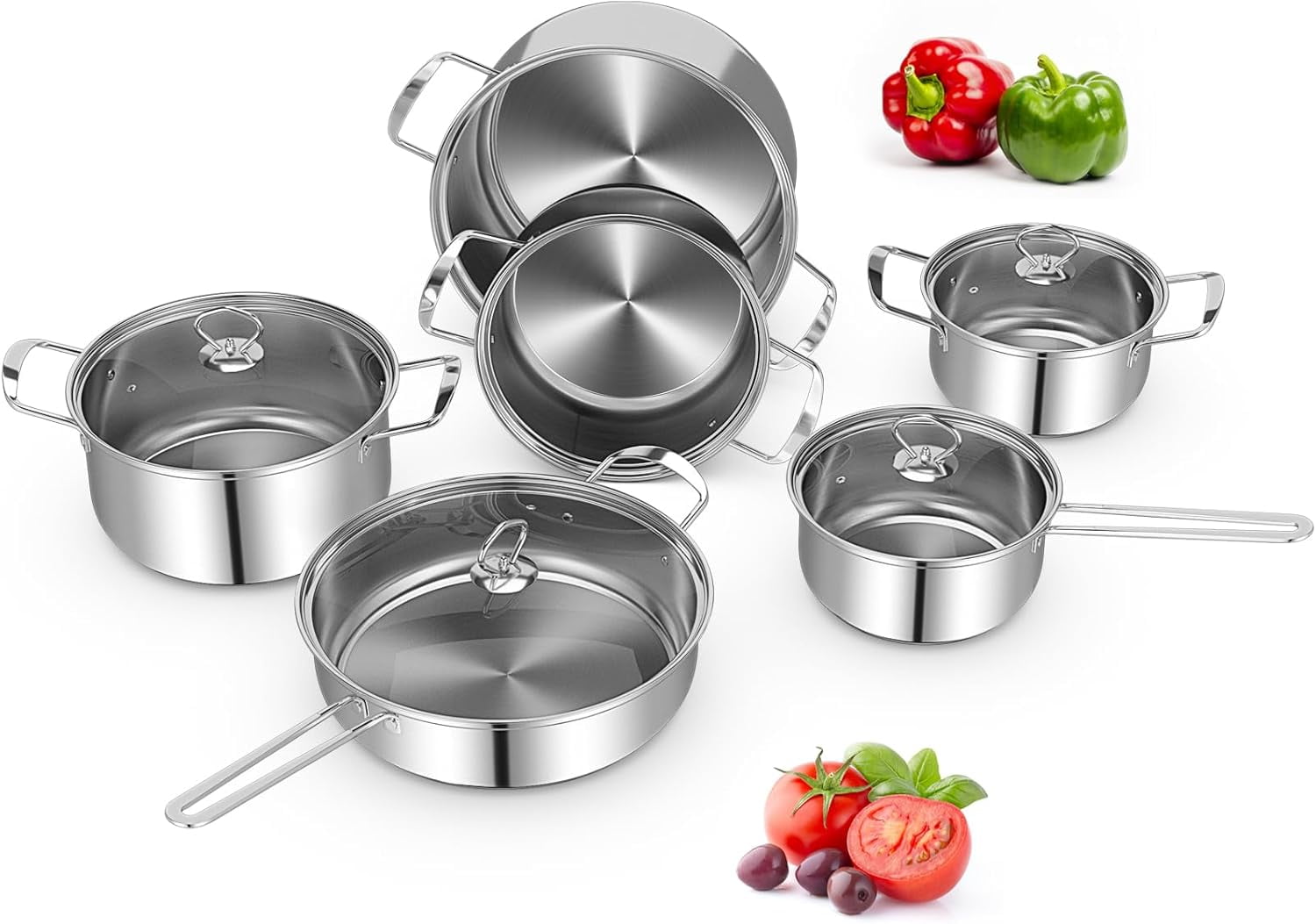 12 Piece Stainless Steel Cookware Set, Pots and Pans Set with Stock Pot ...