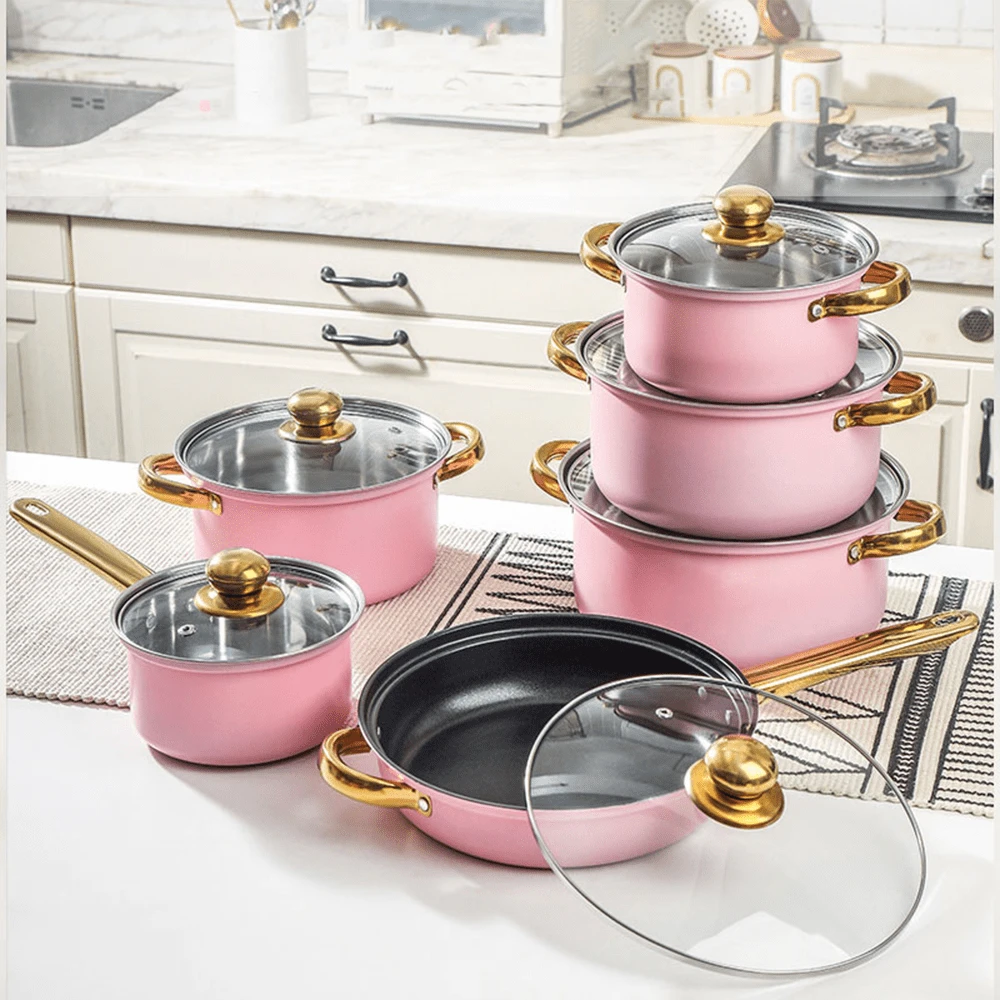 12-Piece Stainless Steel Cookware Set-Wire Handle Pot Set Stainless ...