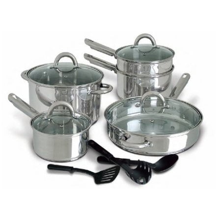 12-Piece Stainless Steel Cookware Set with Tempered Glass Lids ...