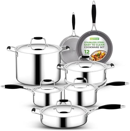 12-Piece Stainless Steel Kitchenware - Pots & Pans Set Clad Kitchen ...