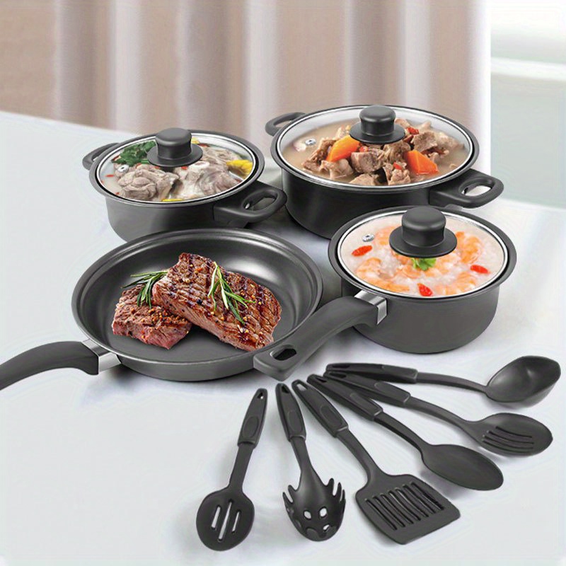 12-Piece Stainless Steel Pot Set - Nonstick Frying Pan & Saucepans with ...