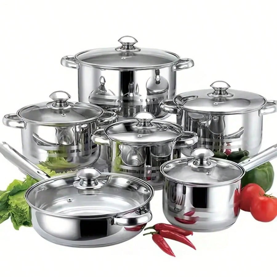 12-Piece Stainless Steel Pots And Pans Set - Heavy-Duty, Multipurpose ...