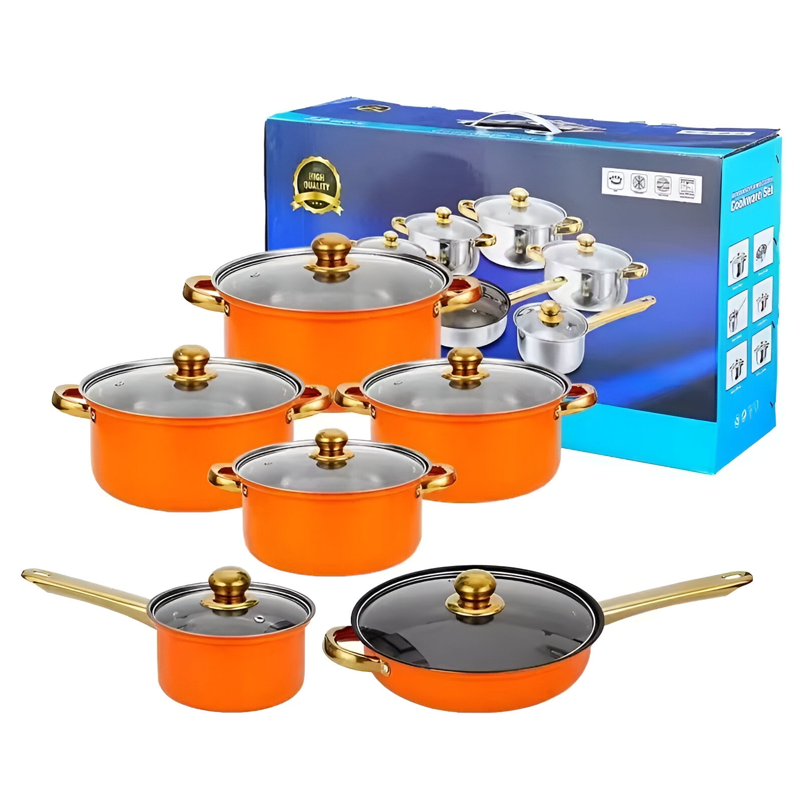 12-Piece Stainless Steel Soup & Stew Pot Set, Electromagnetic Stove Compatible, Universal Milk ...