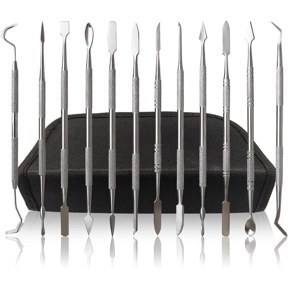 12-Piece Stainless Steel Wax Carving Tools Set | Dual-Ended Dental ...