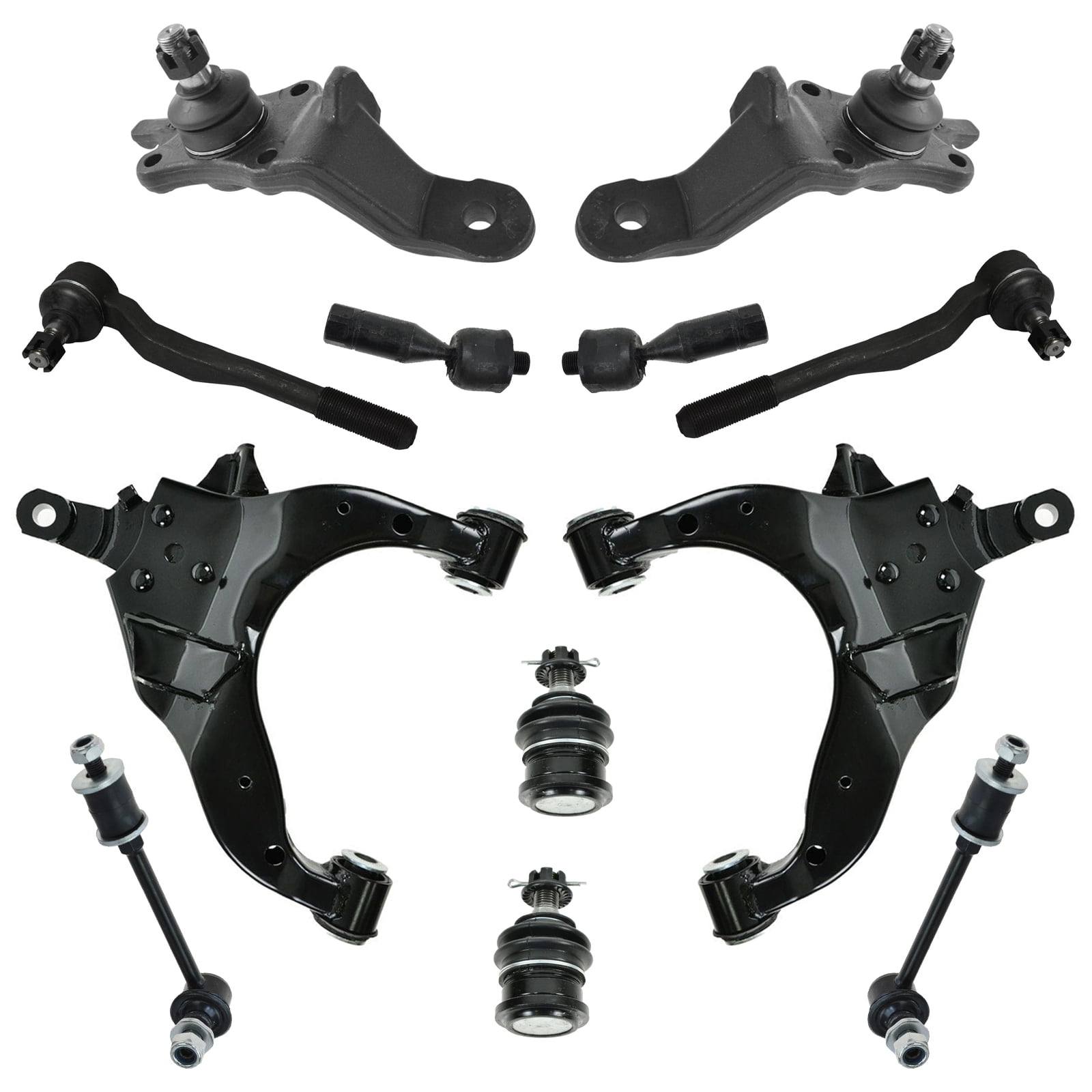 12 Piece Steering Suspension Kit Control Arms Ball Joints Tie Rods Sway ...