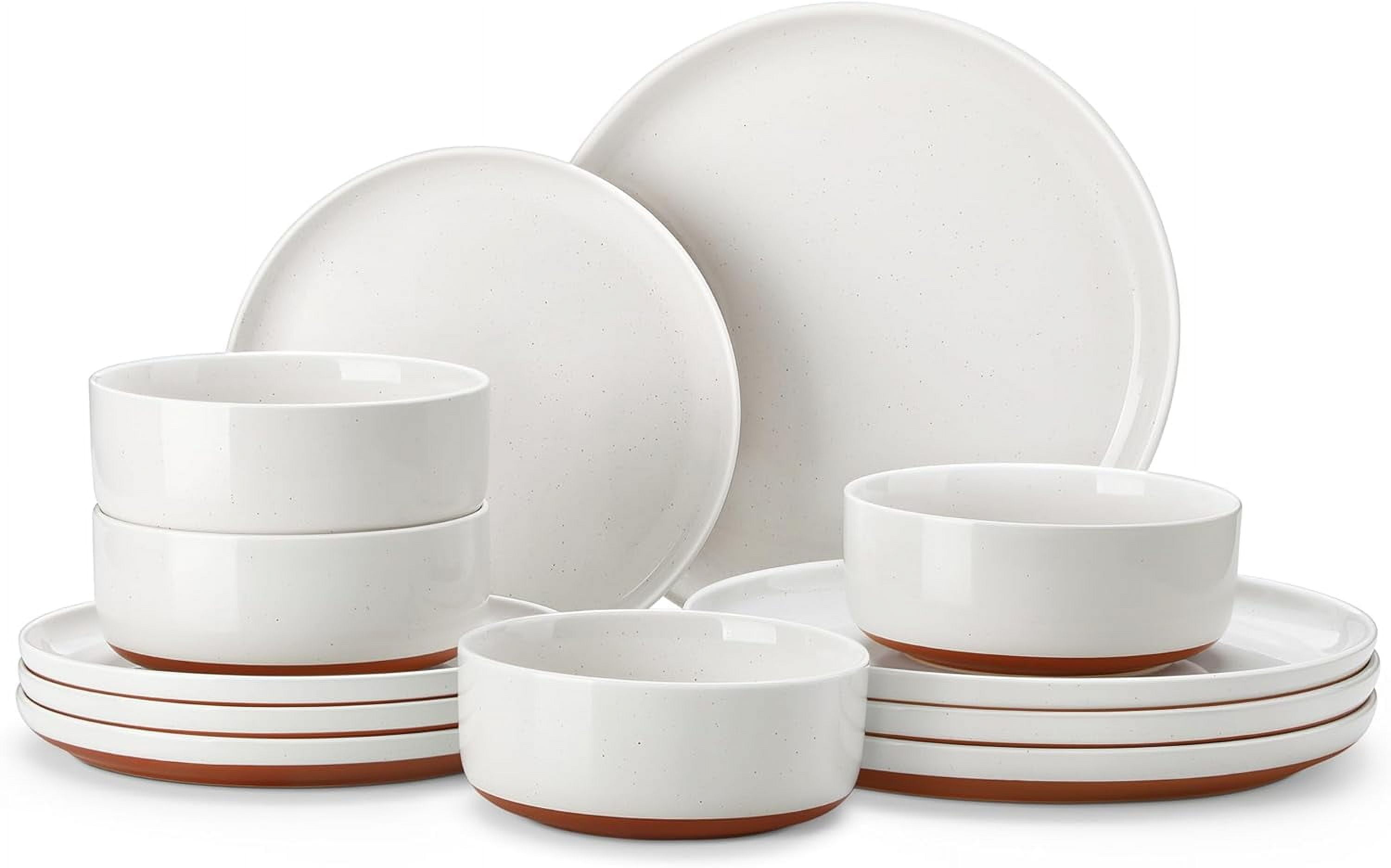 12-Piece Stoneware Dinnerware Set for 4: Dinner Plates Salad Plates and ...