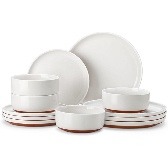 12-Piece Stoneware Dinnerware Set for 4: Dinner Plates Salad Plates and ...