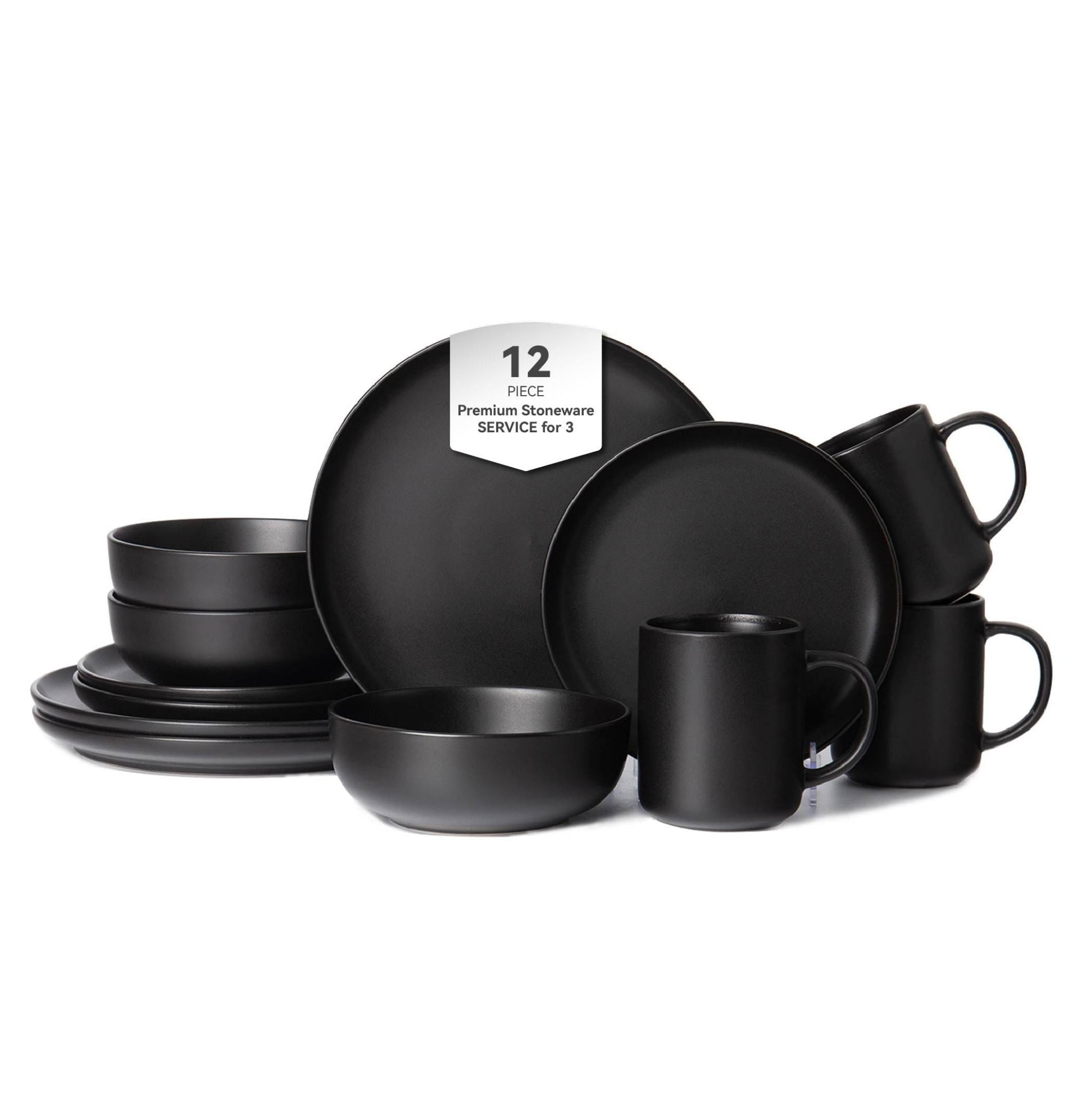 12-Piece Stoneware Dinnerware Set with Mugs | Microwave & Dishwasher ...
