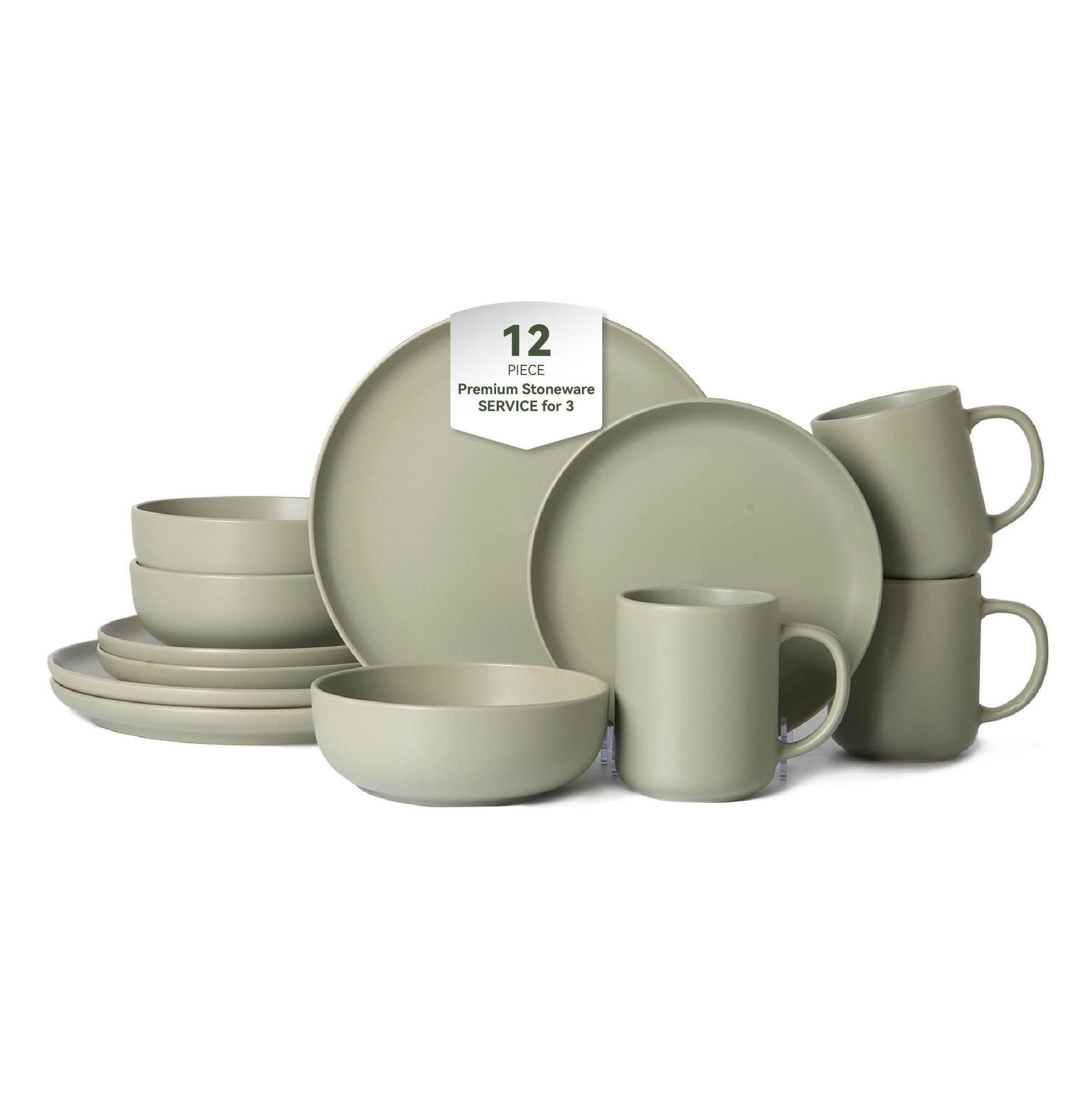 12-Piece Stoneware Dinnerware Sets with Mugs | Microwave & Dishwasher ...