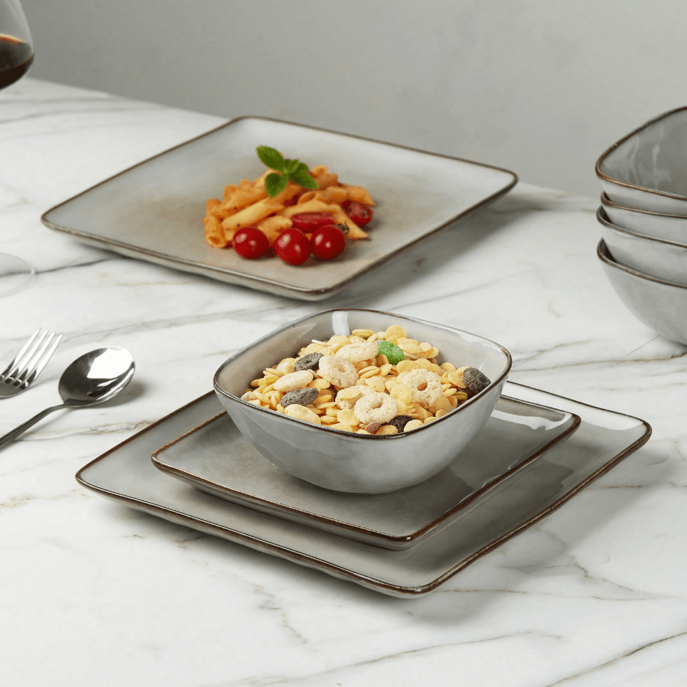 12-Piece Stoneware Plates And Bowls Sets, Dishes Set For 4, Scratch ...