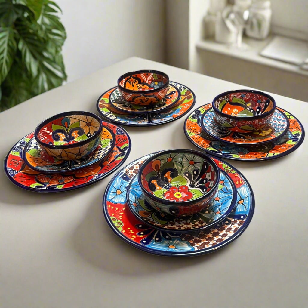 12-Piece Talavera Dinnerware Set | Handmade Mexican Ceramic Plates ...