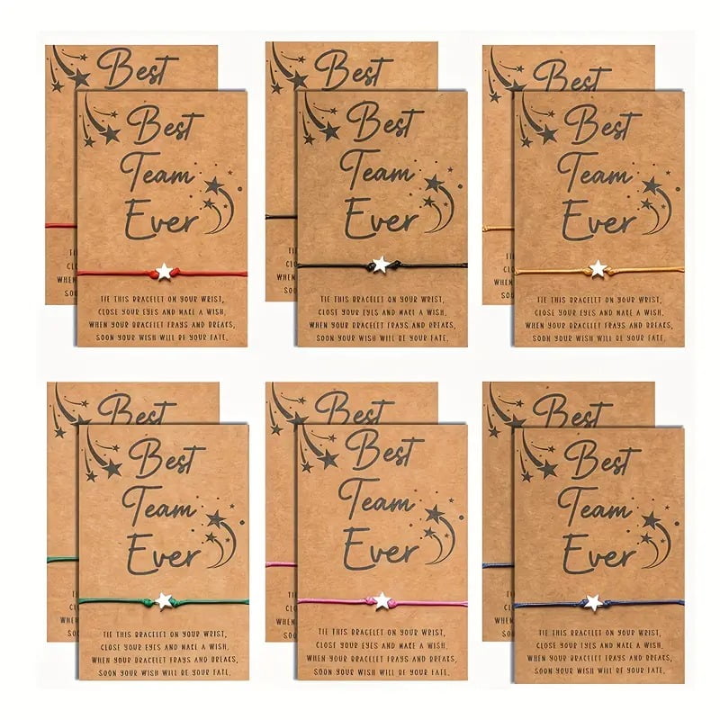 12-Piece Team Friendship Bracelet Set - Colorful Waxed Cord Bracelets ...