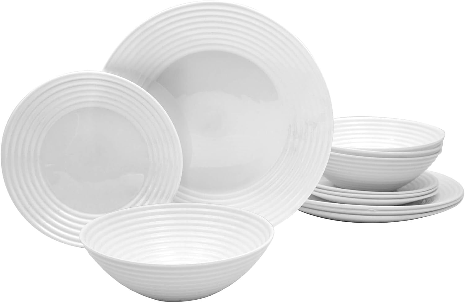 12 Piece Tempered Opal Glass Dinnerware Set, Chip Resistant White Glass ...