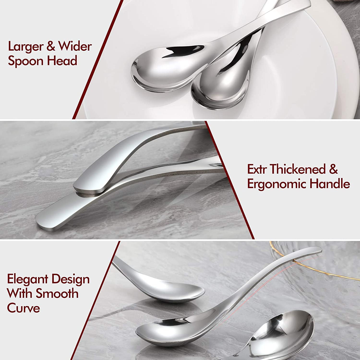 12-Piece Thick Heavy-Weight Soup Spoons, Stainless Steel Soup Spoons ...
