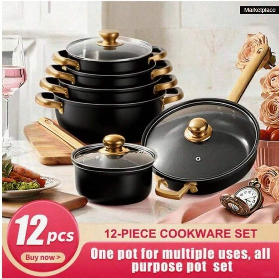 12-Piece Thickened Stainless Steel Cookware Set With Non-Stick Coating ...