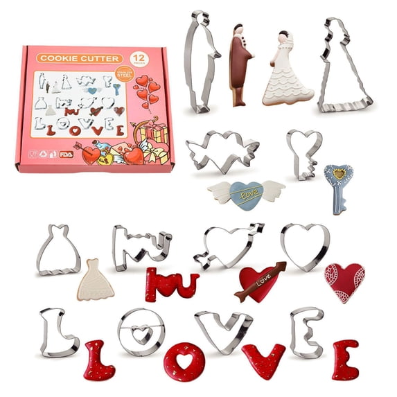 12-Piece Valentine's Day Cookie Cutters Set, Food-Grade Stainless Steel ...
