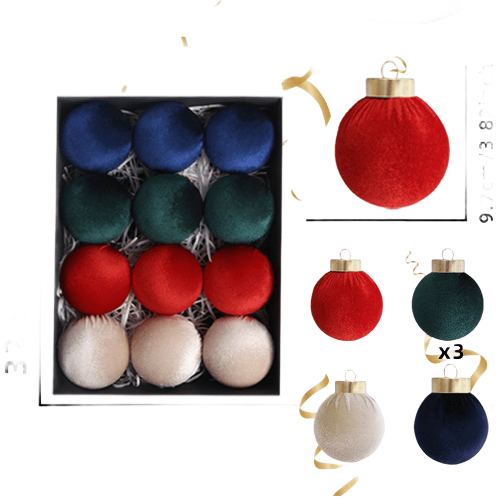 12 Piece Velvet Christmas Ball Ornaments Set Party Decorations Hanging ...
