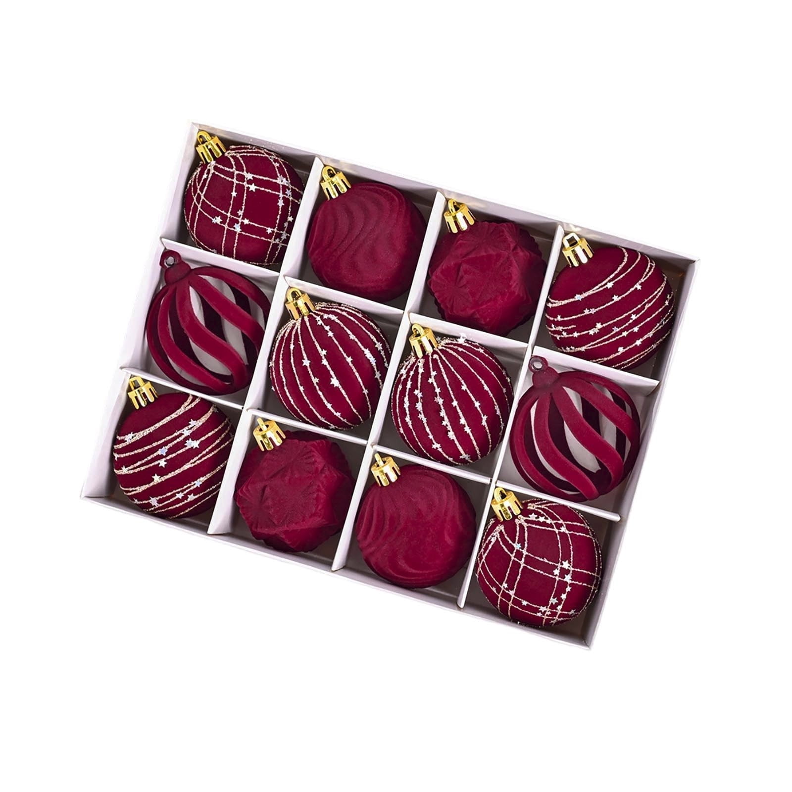 12 Piece Velvet Flocked Christmas Ball Ornaments 2.36 Inch Shatterproof ...