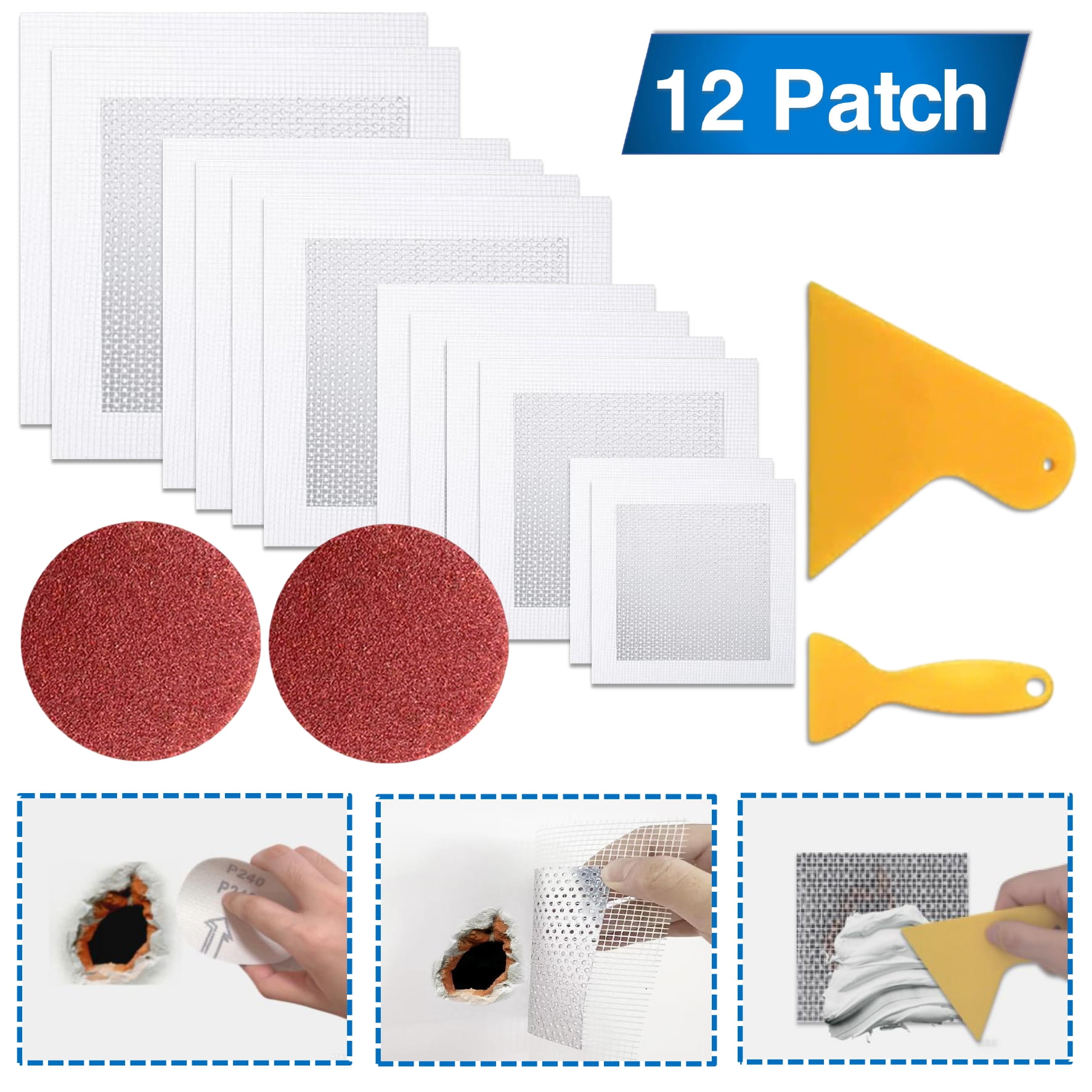 GreenNest 12 Pack Drywall Repair Patches Kit, 2/4/6/8 inch Self ...