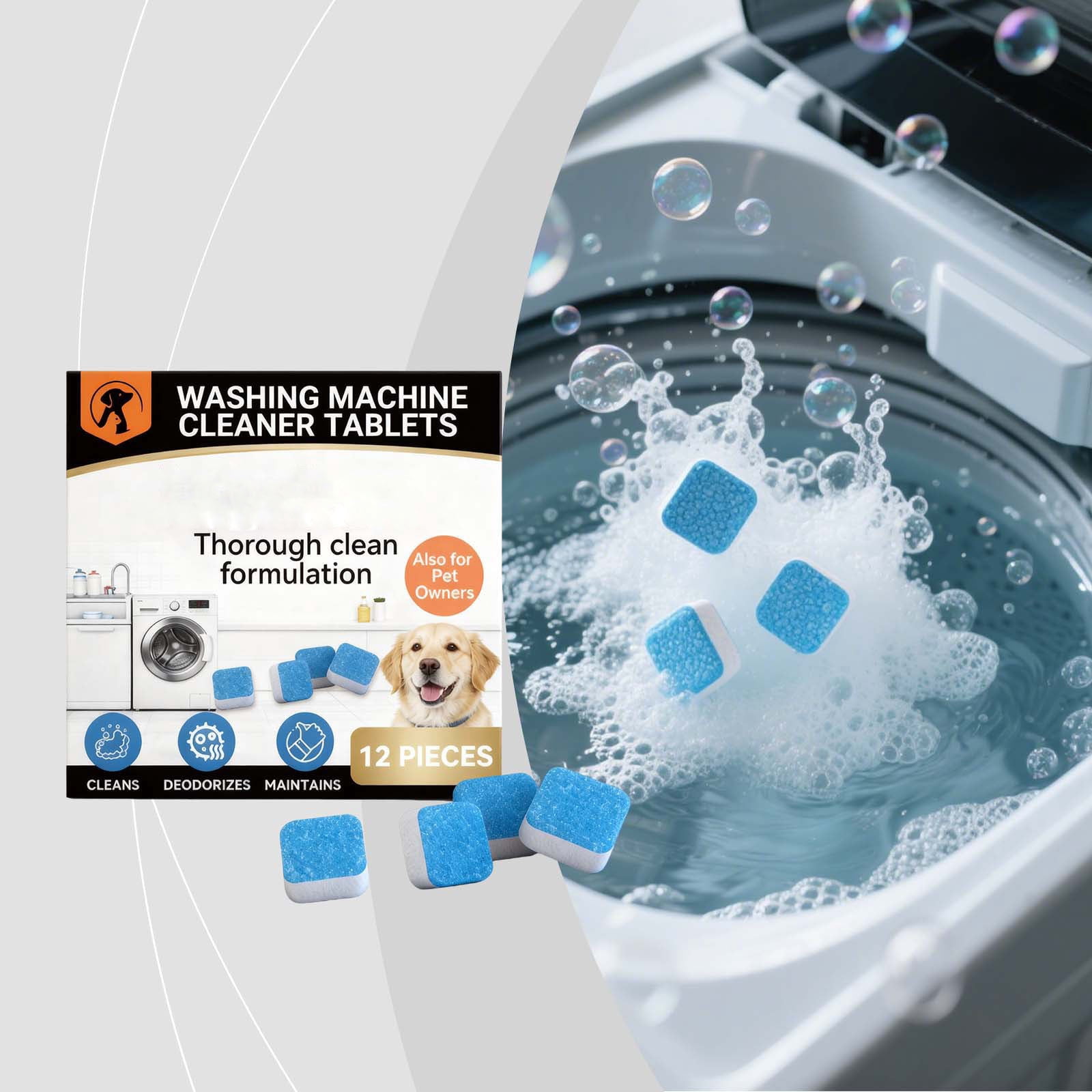 12-Piece Washing Machine Cleaner Tablet, Gentle Daily Maintenance ...