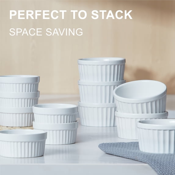 12-Piece White Ceramic Ramekin Set, 6oz 8oz Oven Safe Souffle Dishes ...