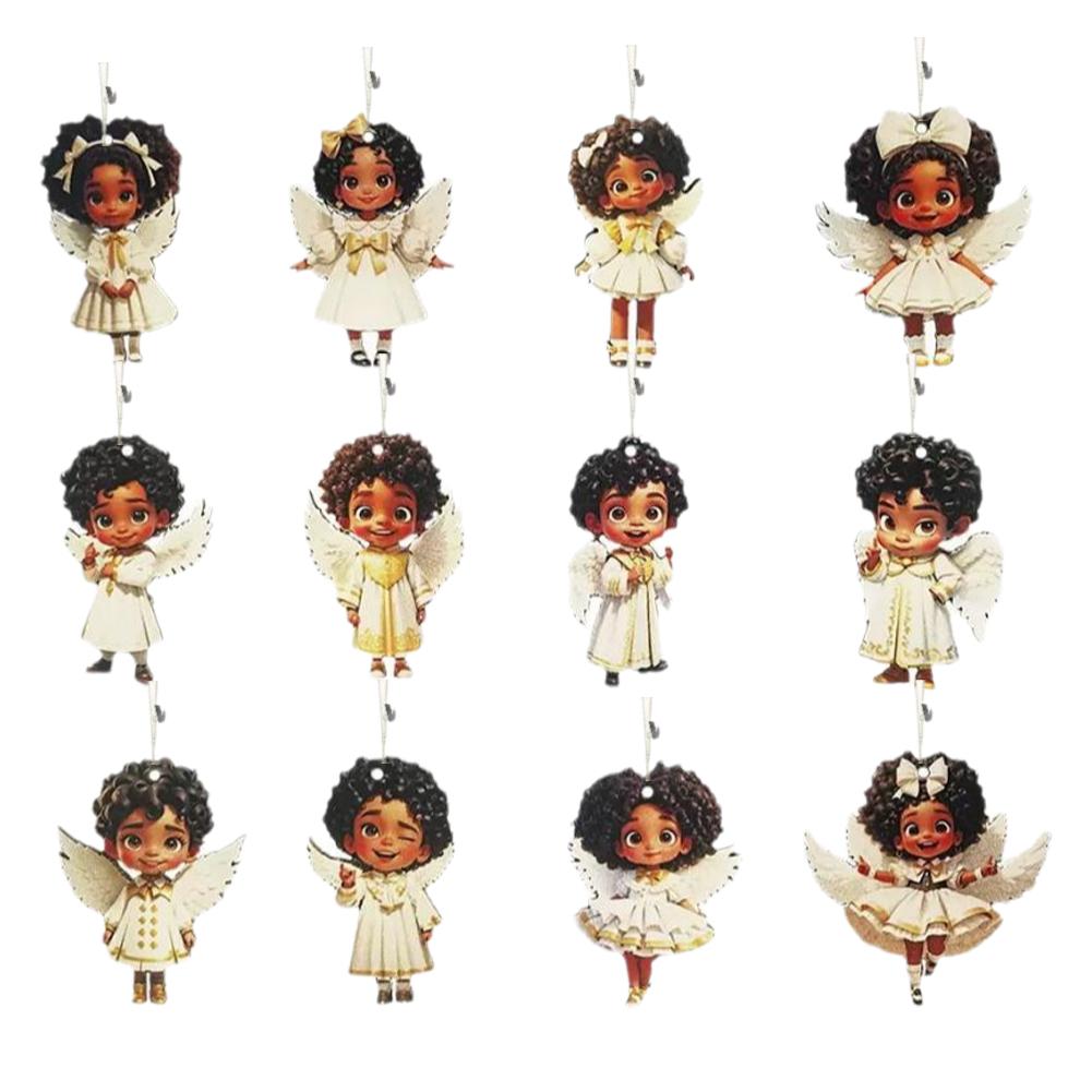 12-Piece Wooden Angel Christmas Ornaments, Victorian Angel Tree ...