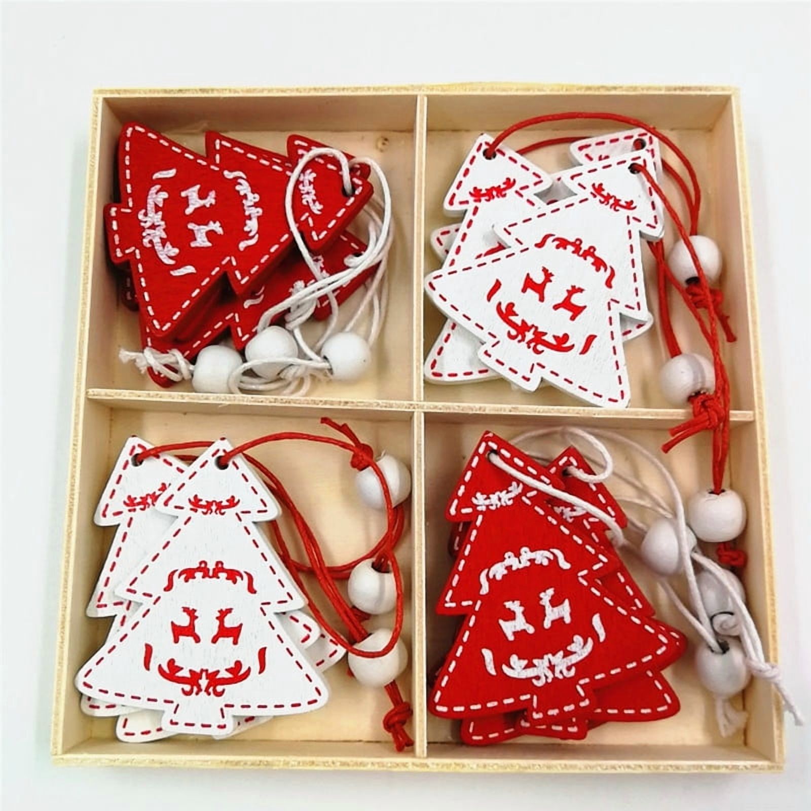 12-Piece Wooden Christmas Decorations Set - Pure Wood Pendants (Deer ...
