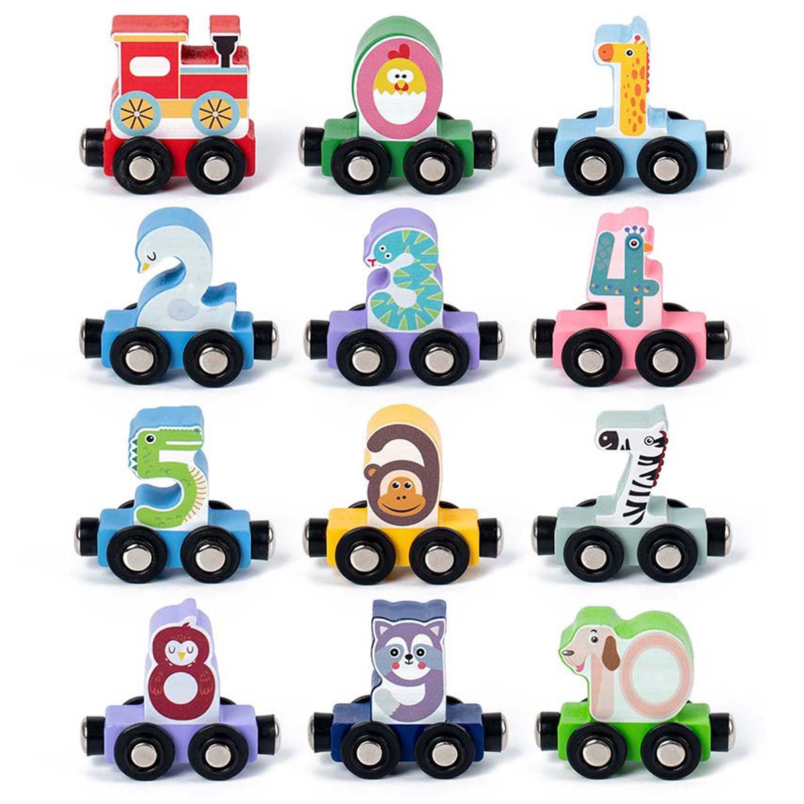 12-Piece Wooden Digital Train Puzzle, Color Matching Assembly Toy for ...