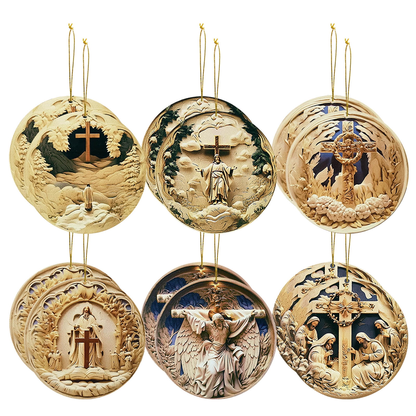 12 Piece Wooden Jesus And Crosses Christmas Tree Ornaments Religious ...
