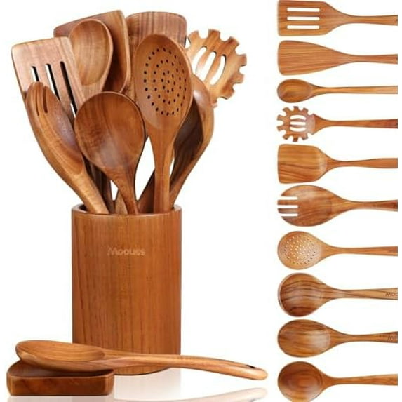 12 Piece Wooden Spoons for Cooking, Wooden Utensils for Cooking with ...