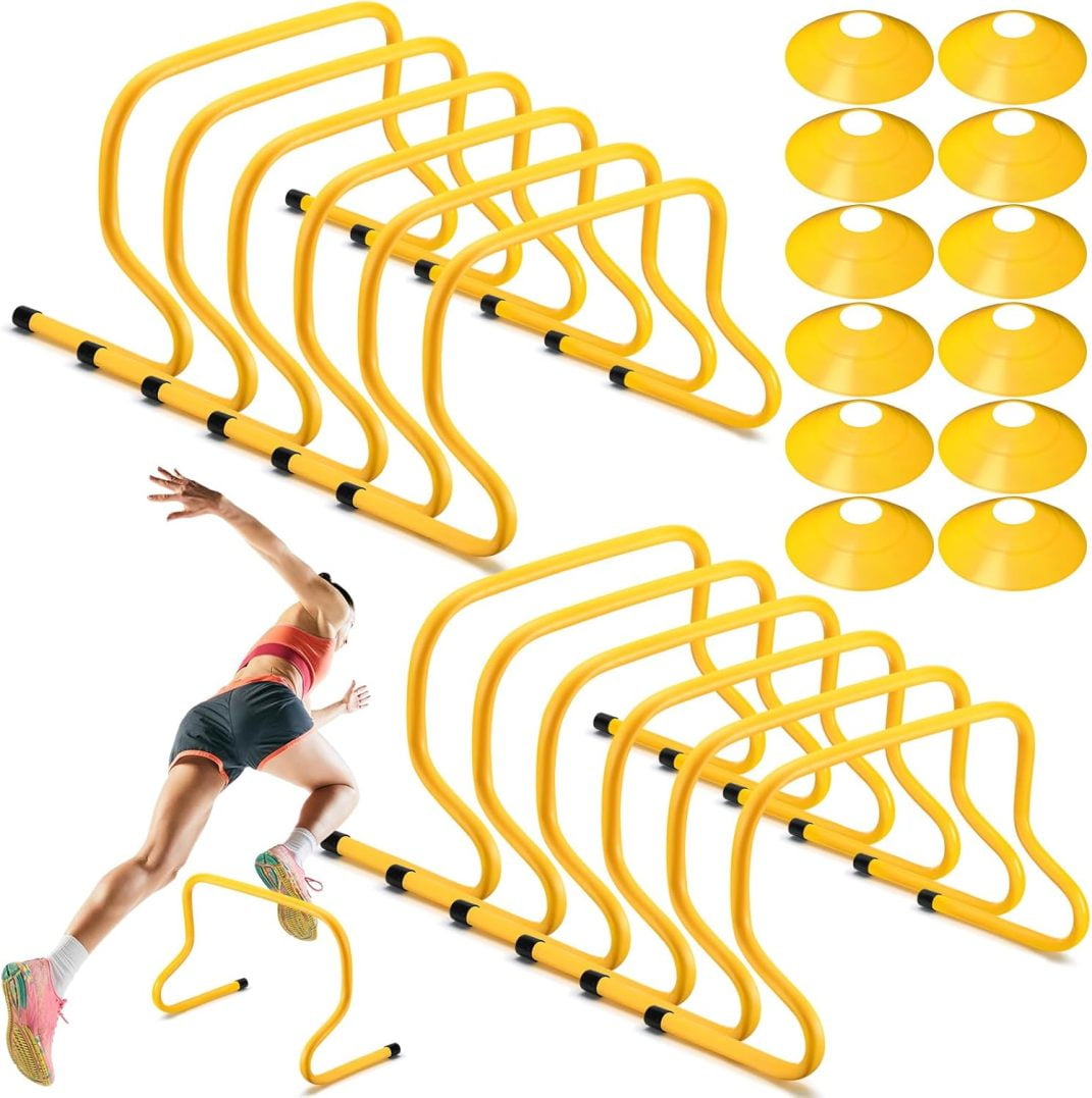 12 Pieces 12 Inch Agility Hurdles and Marker Cone Set Disc Cones Speed ...