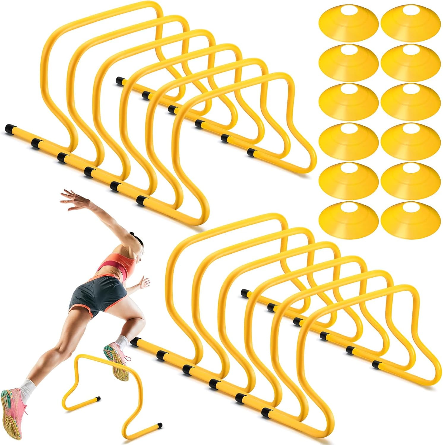 12 Pieces 12 Inch Agility Hurdles and Marker Cone Set Disc Cones Speed ...