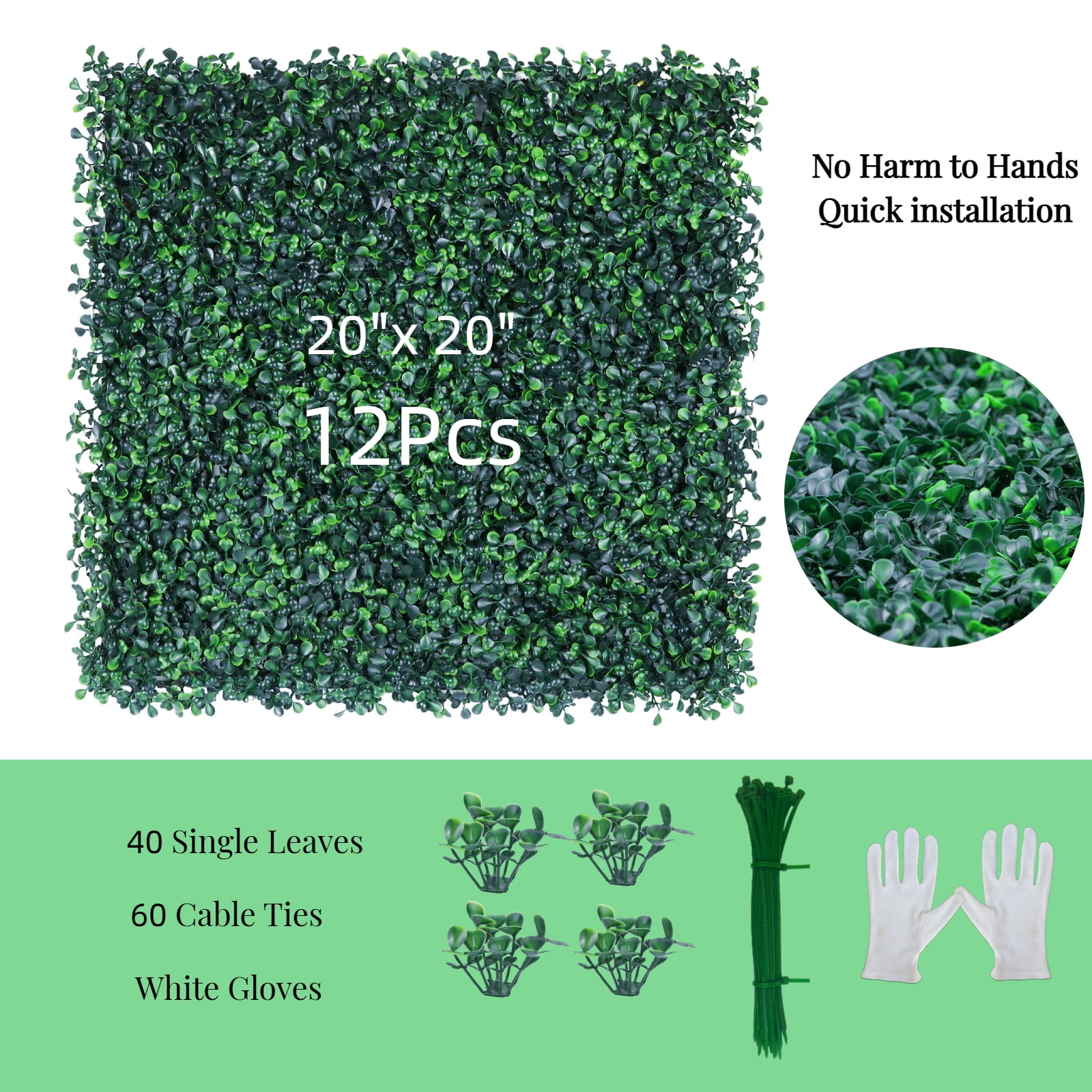 12 Pieces 20" x 20" Artificial Grass Wall Backdrop Panels UV-Anti ...