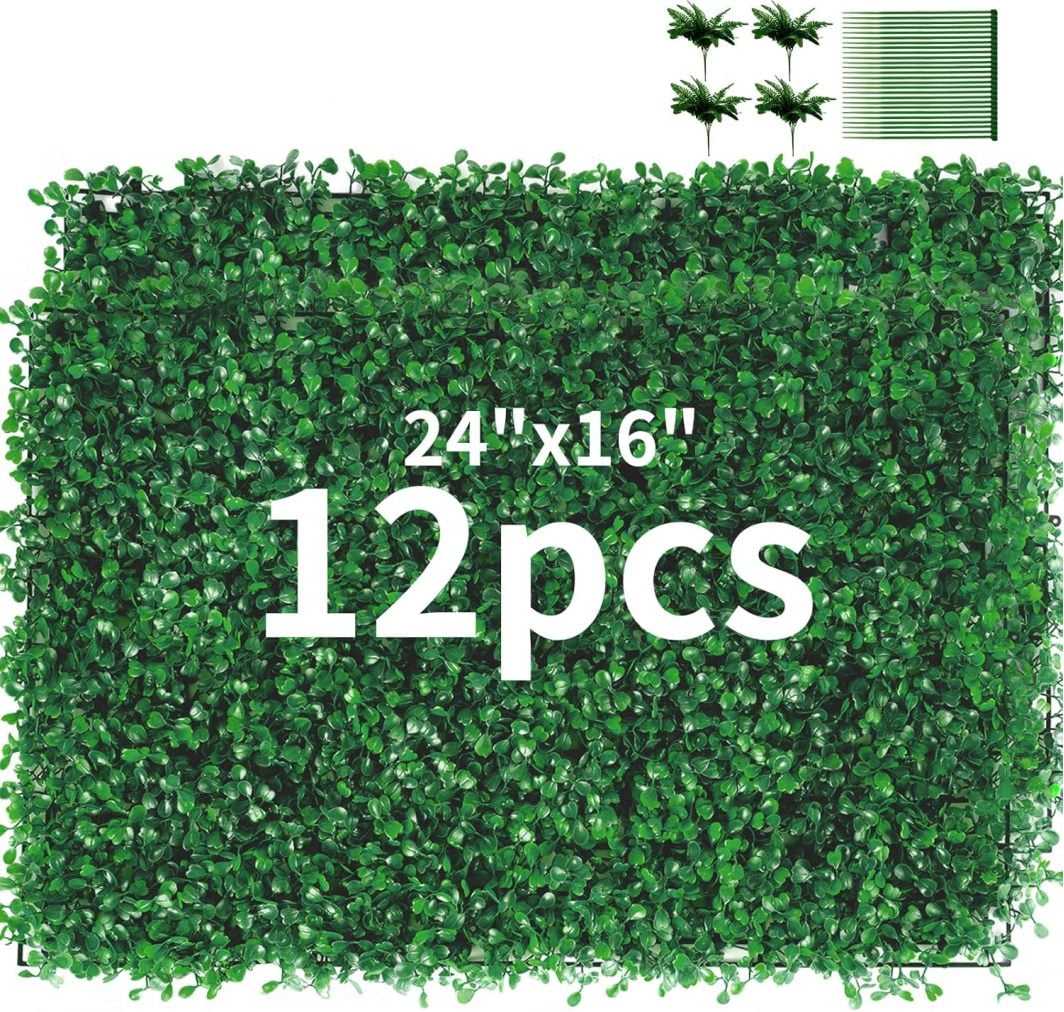 12 Pieces 24"x 16" Artificial Boxwood Panel, Grass Wall Panel, Boxwood ...