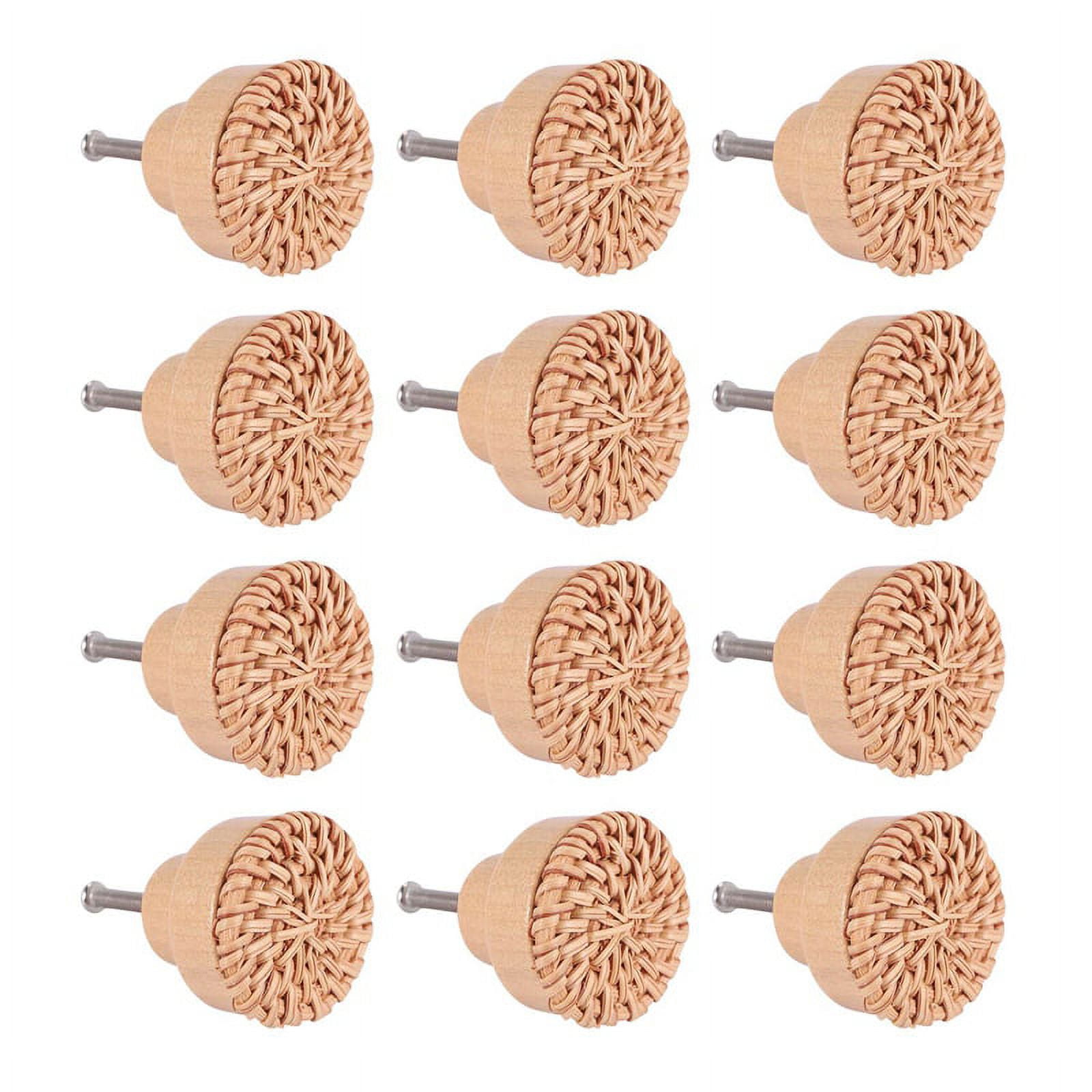 12 Pieces 35mm Boho Dresser Knobs Rattan Knobs Wood Drawer Knobs Round ...