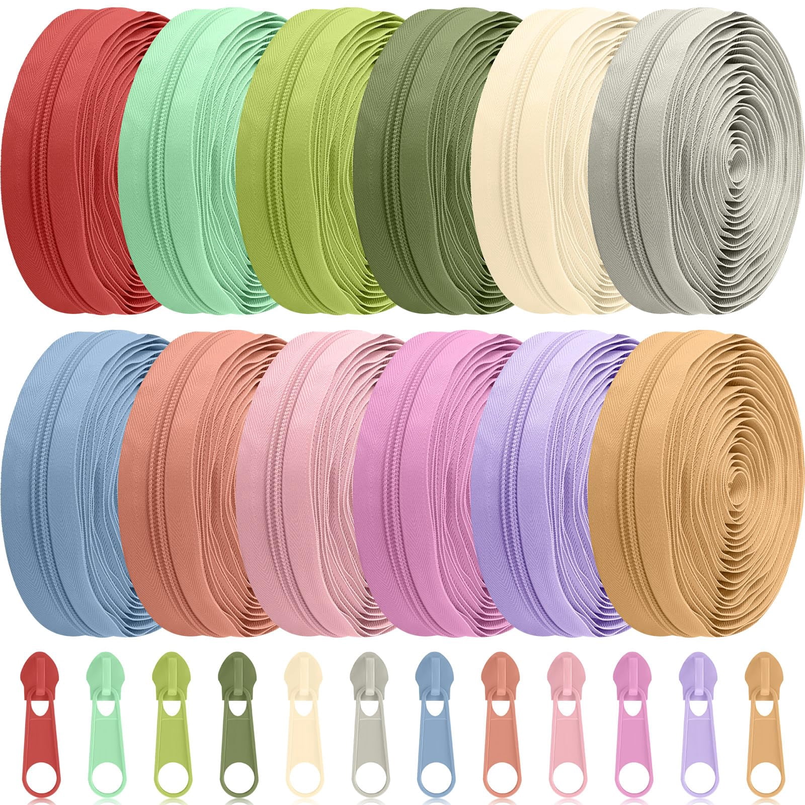 12 Pieces 36 Yards #5 Sewing Zippers Tapes By The Yard Nylon Coil ...