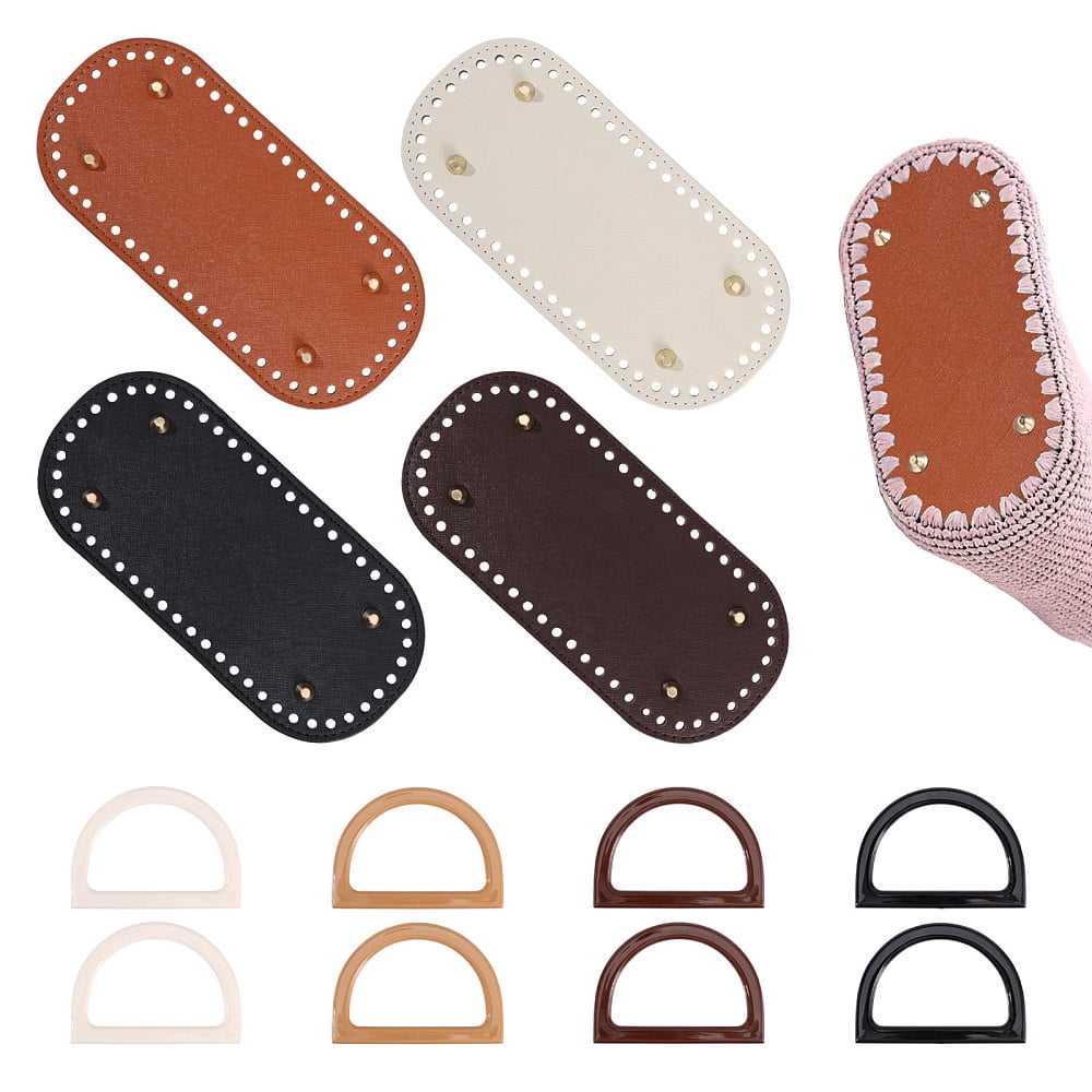 12 Pieces 4 Colors Base Bag Handle Set D Shape Crochet Handbag and Oval ...