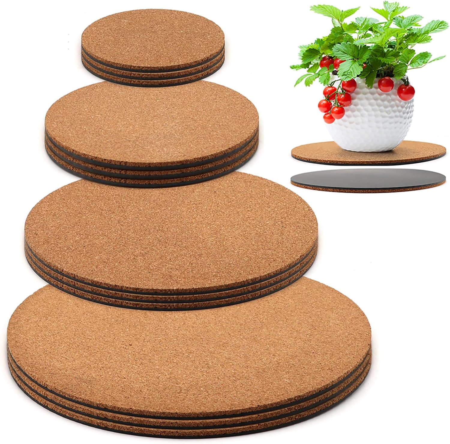 12 Pieces 4 Sizes Cork Plant Coasters, 4/6/8/10 Inch Double Layers Hard ...
