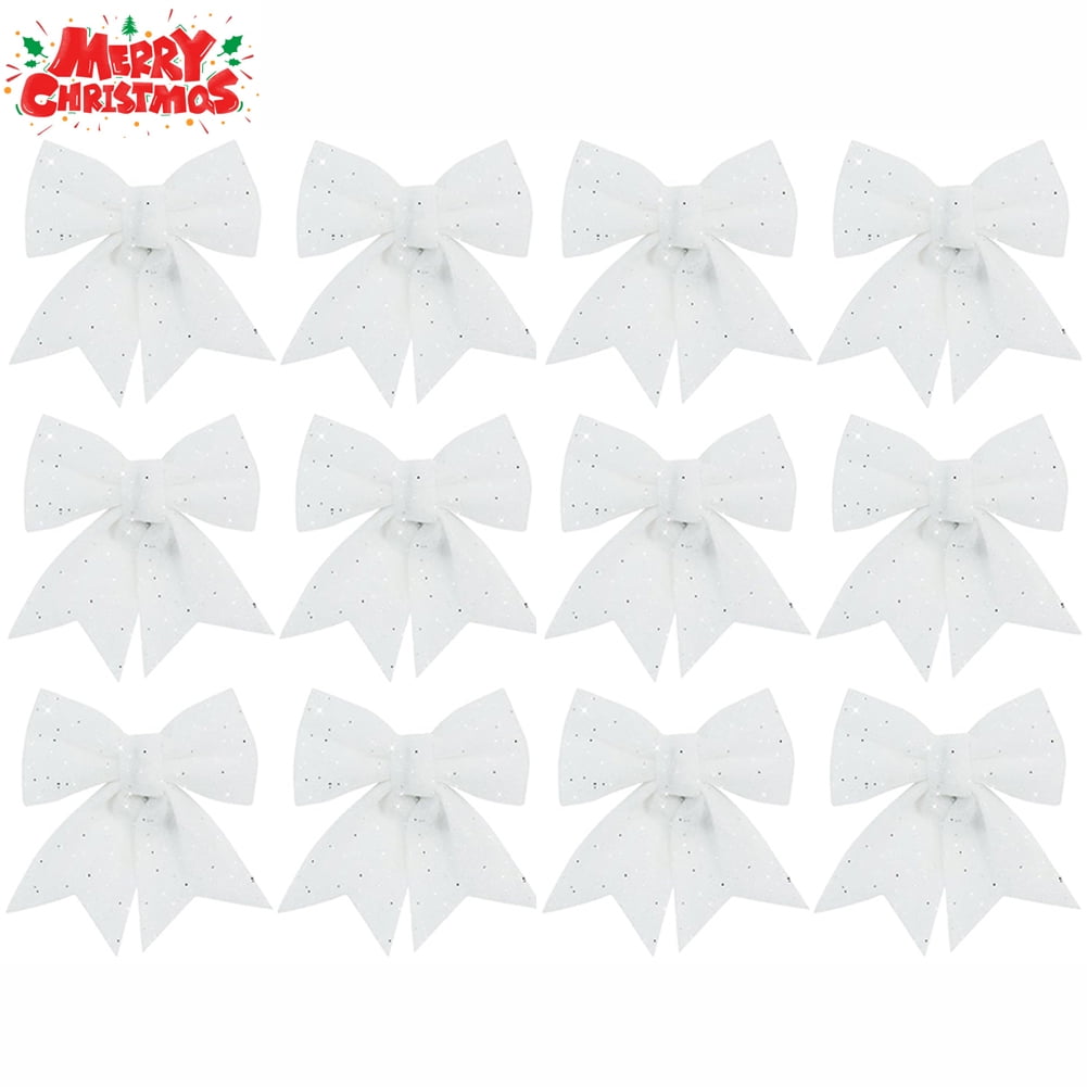 12 Pieces 5" Christmas Glitter Bow Large Christmas Tree Bows Christmas ...