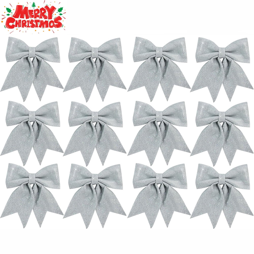 12 Pieces 5" Christmas Glitter Bow Large Christmas Tree Bows Christmas ...