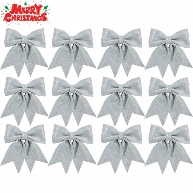 12 Pieces 5" Christmas Glitter Bow Large Christmas Tree Bows Christmas ...