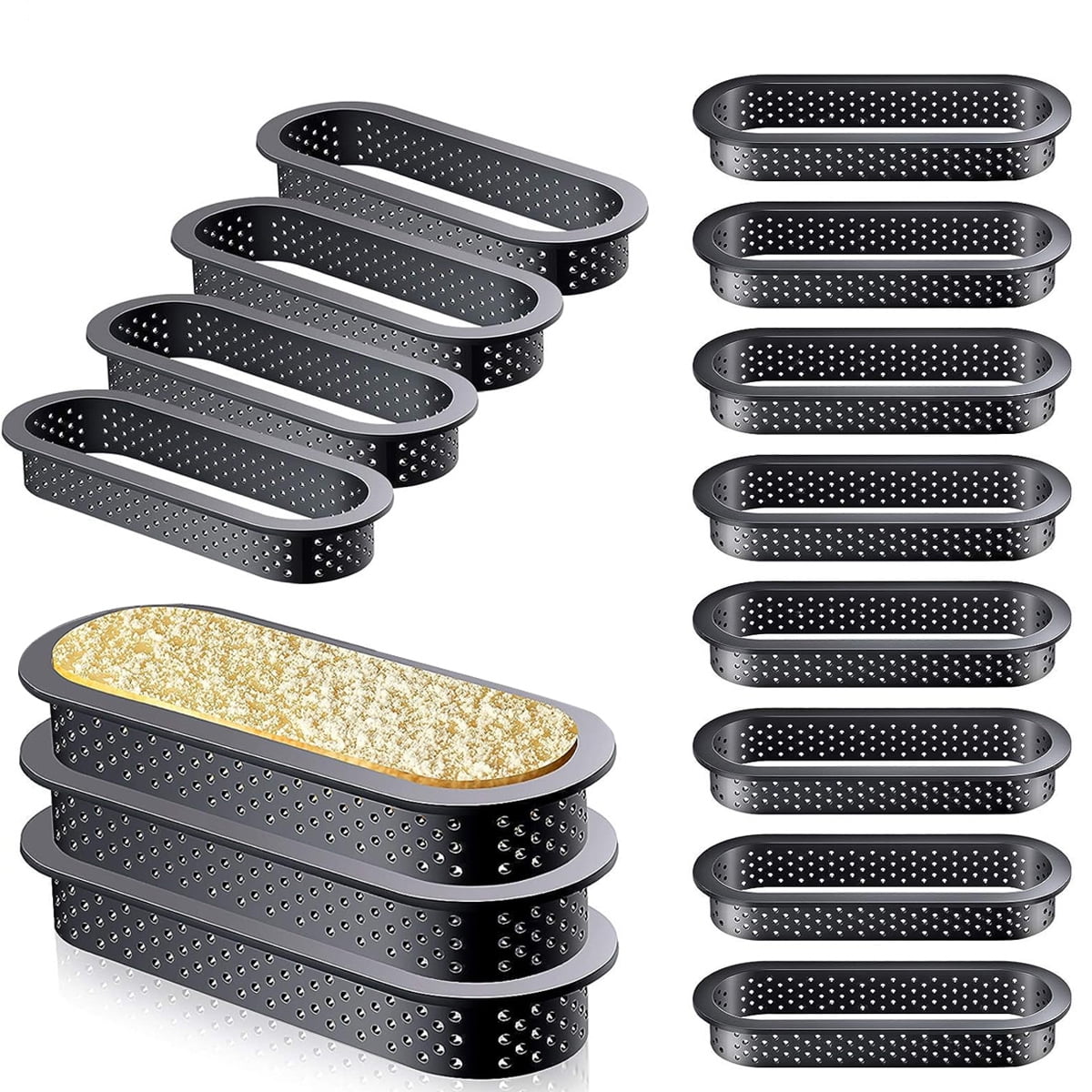 12 Pieces 5 Inch Oval Tart Rings Heat-Resistant Perforated Cake Mousse ...