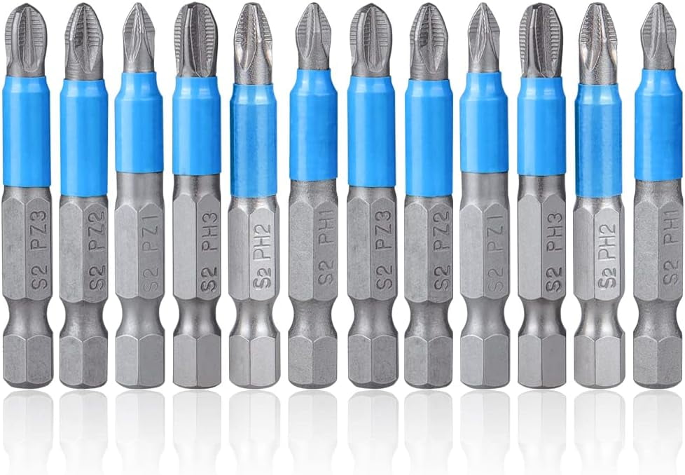 12 Pieces 50mm Magnetic Cross Screwdriver Bit Set, 1/4" Hex Shank Anti-Slip Phillips Screwdriver ...